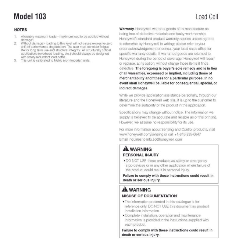 Honeywell / Model 103 / Load Cell - KSENSORS : 케이센서스